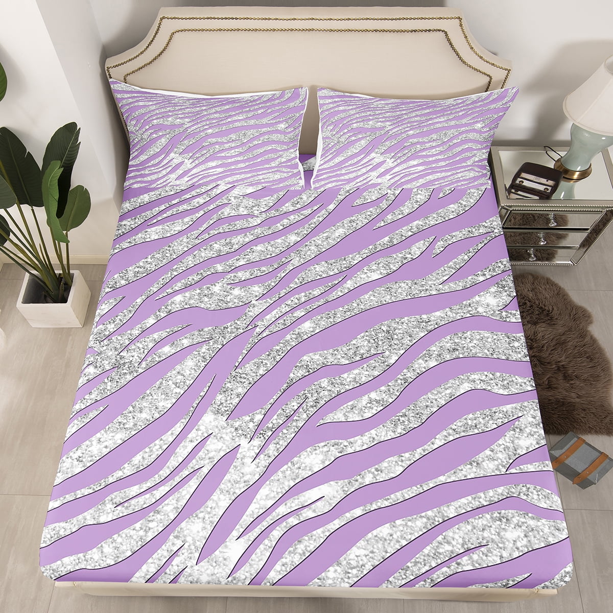 Animal Twin Fitted Sheet Purple Grey Sheets, Zebra Print Bed Sheets ...