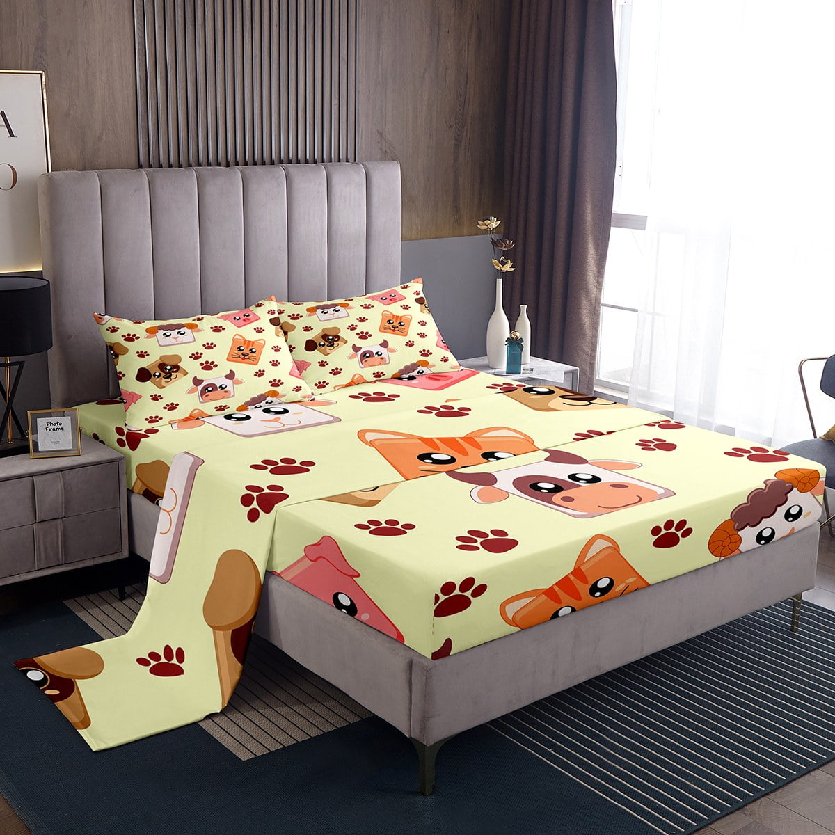 YST Animals Print Sheet Set Cartoon Dogs Cats Cows Sheep Pattern Bed ...