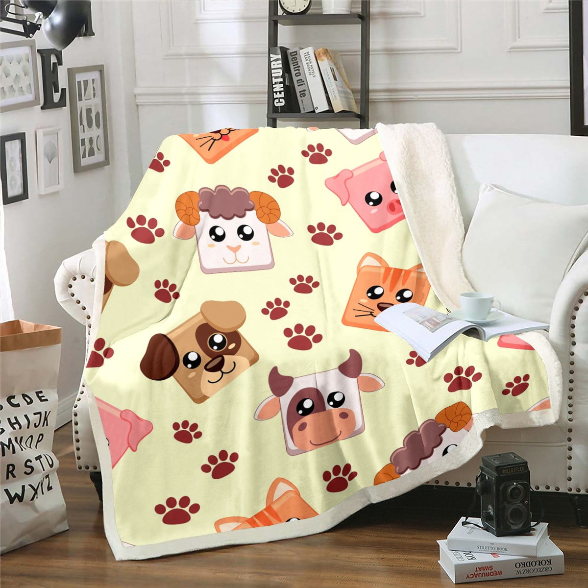 YST Animals Print Throw Blanket Cartoon Dogs Cats Cows Sheep Pattern ...