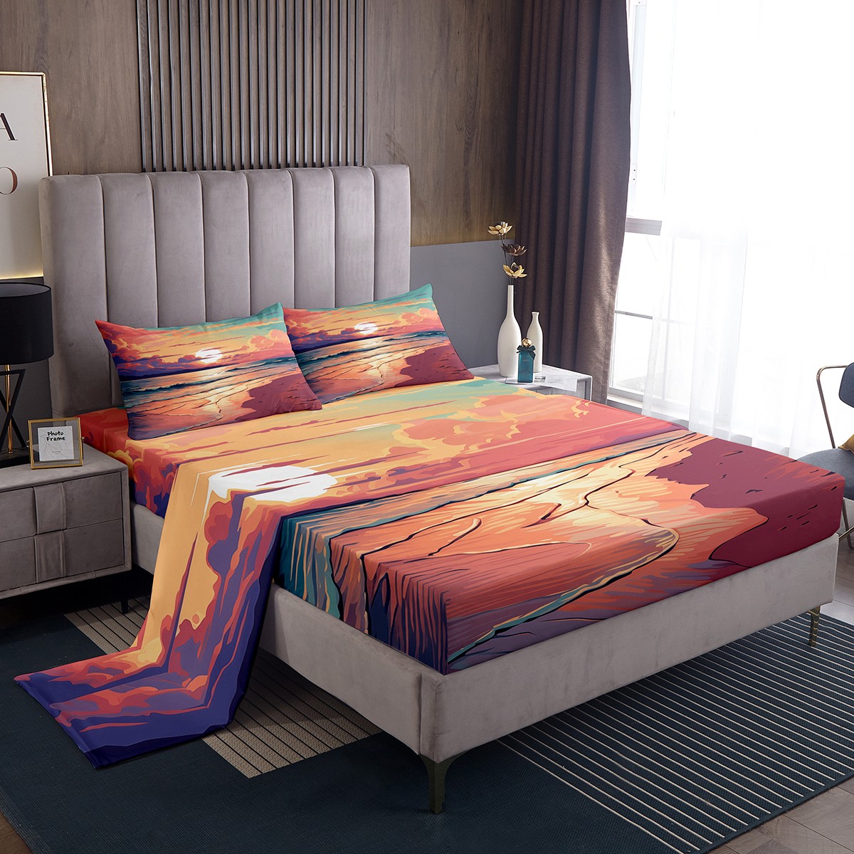 YST Anime Beach Bedding Full Size Cartoon Ocean Wave Bed Sheets Set for ...