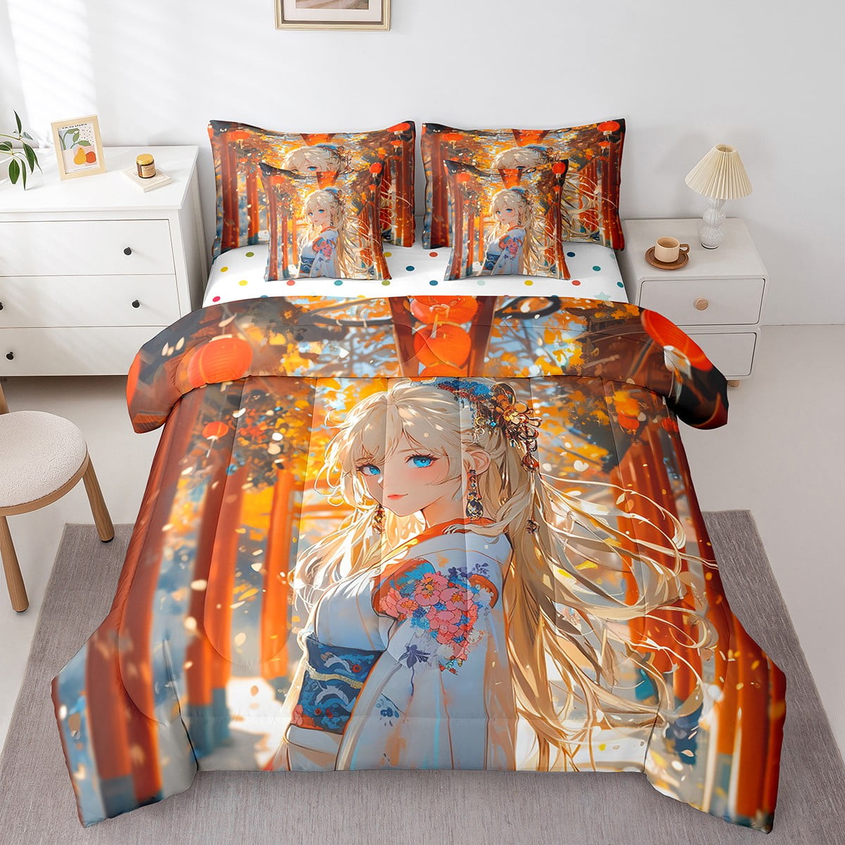 Anime Bed In A Bag 7 Piece Full Size, Japanese Style Bedding Set ...