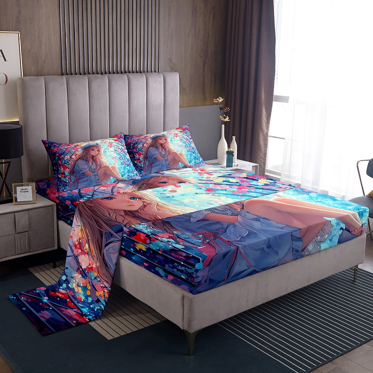 YST Anime Girl Bedding Twin Size Japanese Style Bed Sheets Set for Kids ...