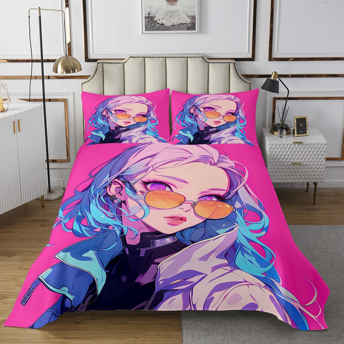 YST Anime Girl Bedspread Set King Size Future Surrealism Quilt Set ...