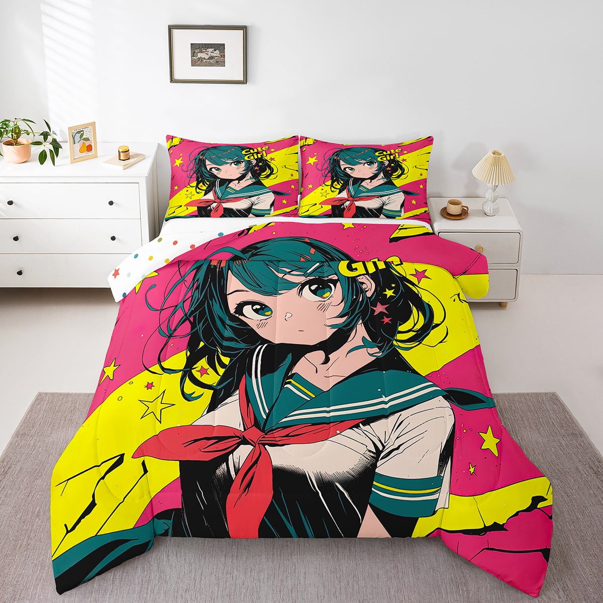 Anime Comforter Set Kawaii Cute Japanese Bedding Virtual Reality Future ...