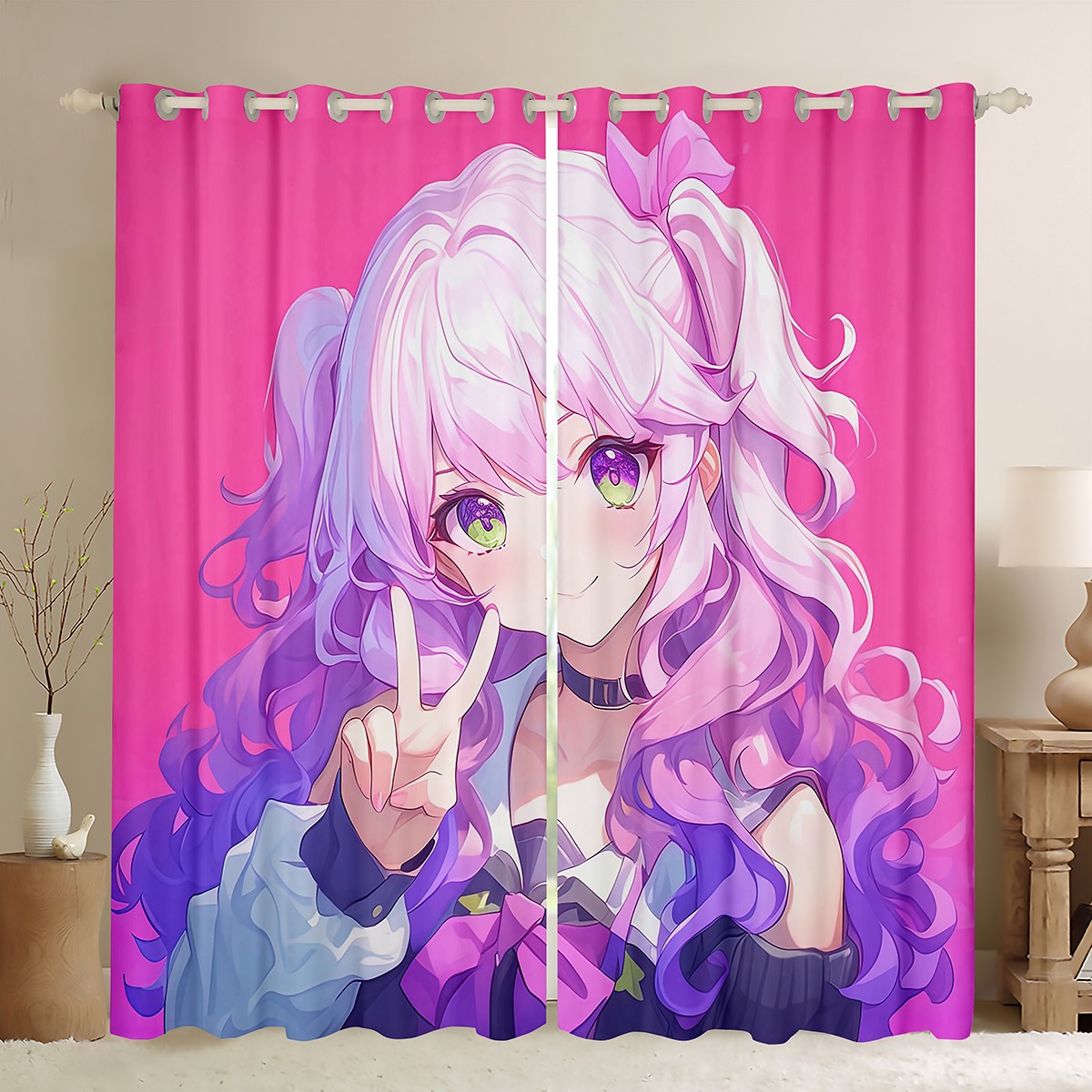 YST Anime Girl Curtains & Drapes For Room Aesthetic Kawaii Anime ...
