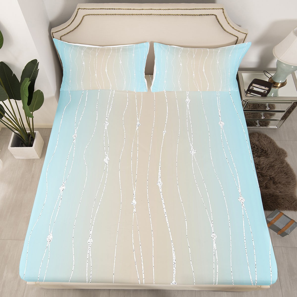 YST Aqua and Beige Gradient Bed Sheets Watercolor Ombre Fitted Sheet ...