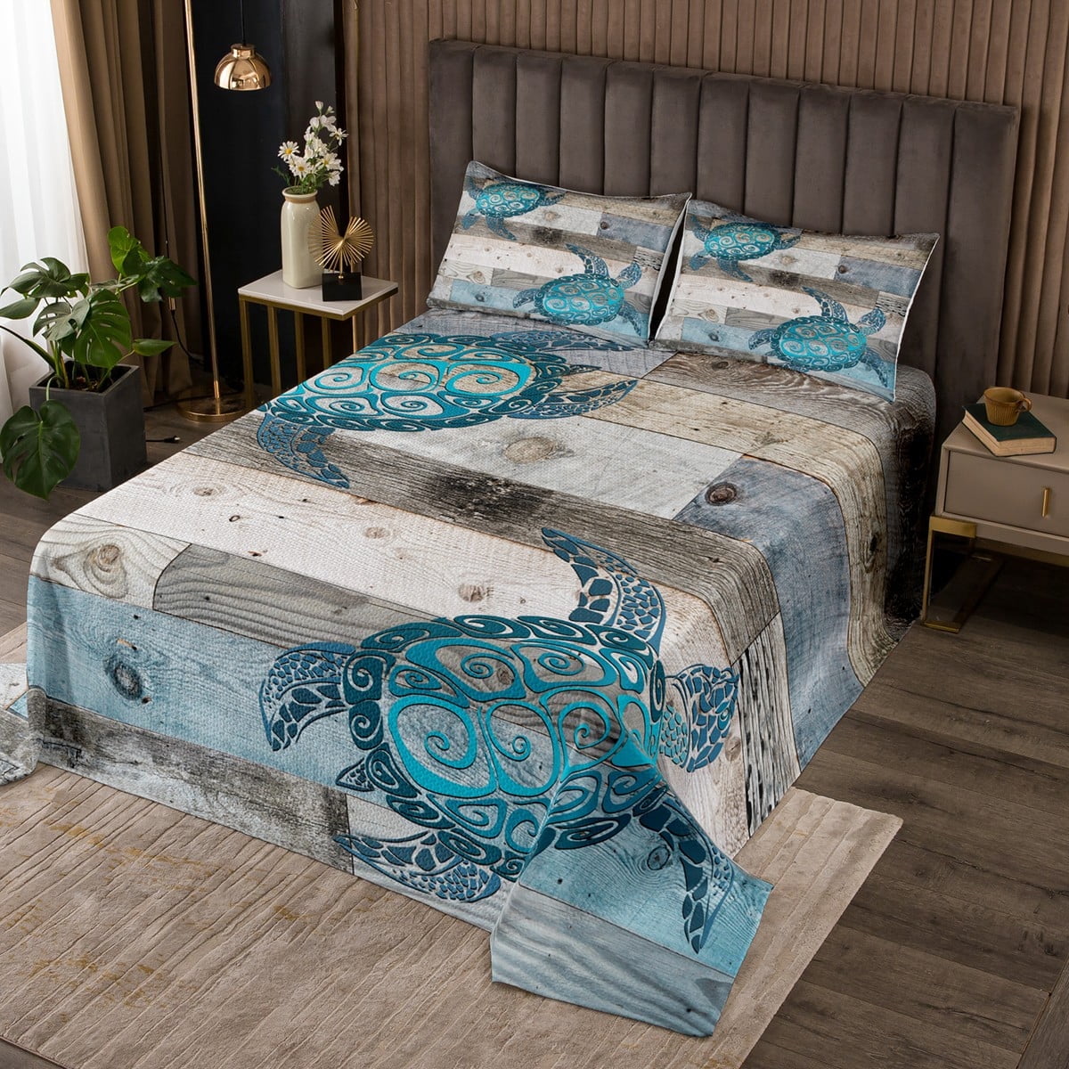 YST Aqua Sea Turtle Queen Bedspread Set Ocean Animal Quilt Set, Hawaii ...