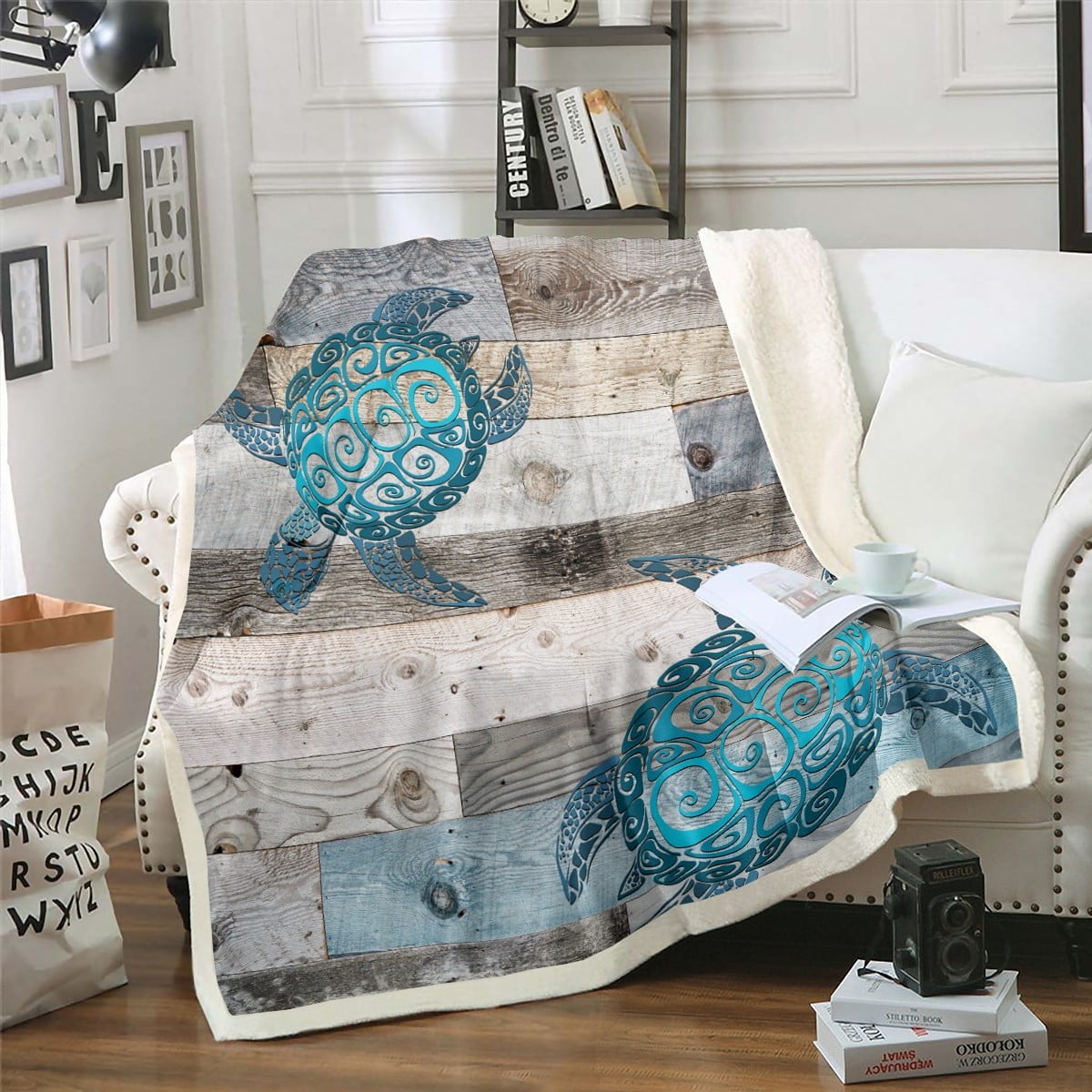 Aqua Sea Turtle Throw Blanket for Couch Ocean Animal Fleece Blanket ...