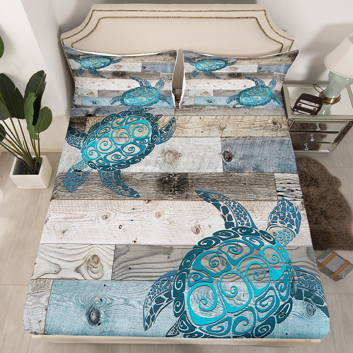 YST Aqua Sea Turtle Twin Fitted Sheet Ocean Animal Sheets, Hawaii Beach ...