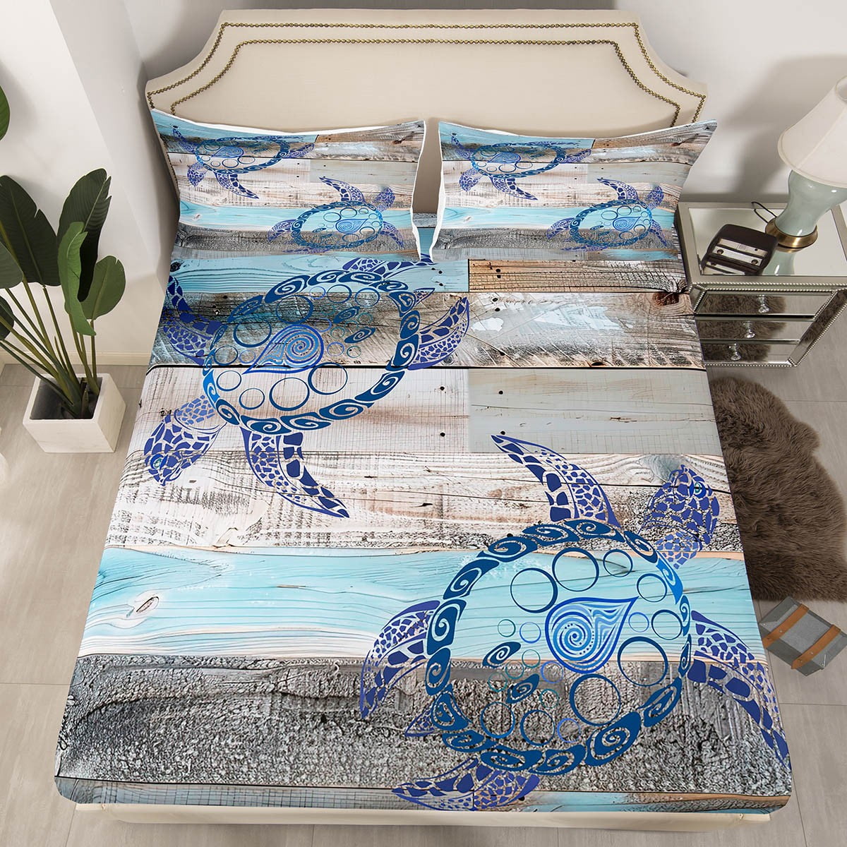 YST Aqua Sea Turtle Twin Fitted Sheet Ocean Animal Sheets, Hawaii Beach ...