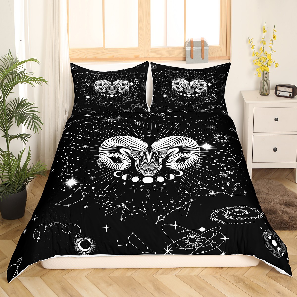Aries Comforter Cover Hippie Nebula Bed Set, Trippy Zodiac Astrology ...