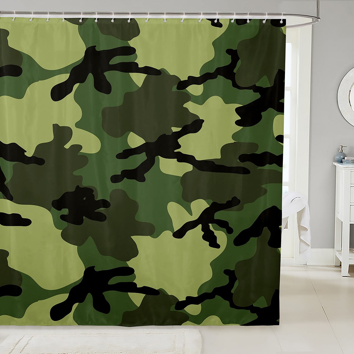 Army Green Bathroom Shower Curtain Sets 72"Wx72"L , Green Camouflage ...