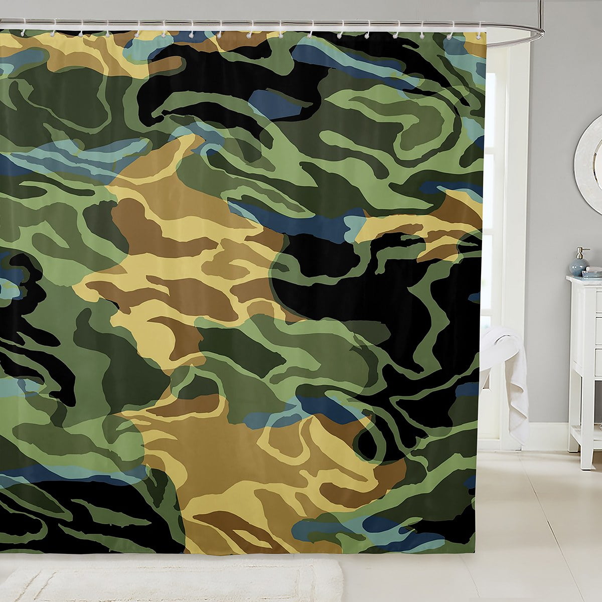 Army Green Camouflage Shower Curtain Brown Green Black Camo Bathroom ...