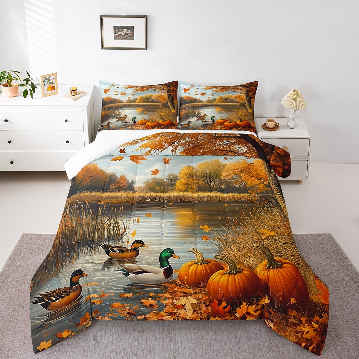 Autumn Fall Bedding Set Twin Pumpkin Maple Leaf Bedding Comforter Sets ...