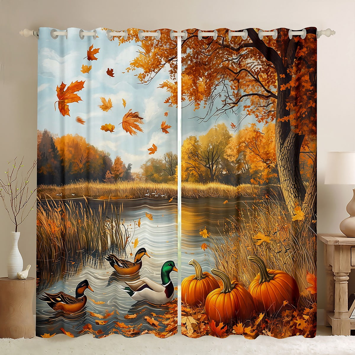 YST Autumn Fall Window Curtainss 38"Wx54"L Pumpkin Curtains & Drapes ...