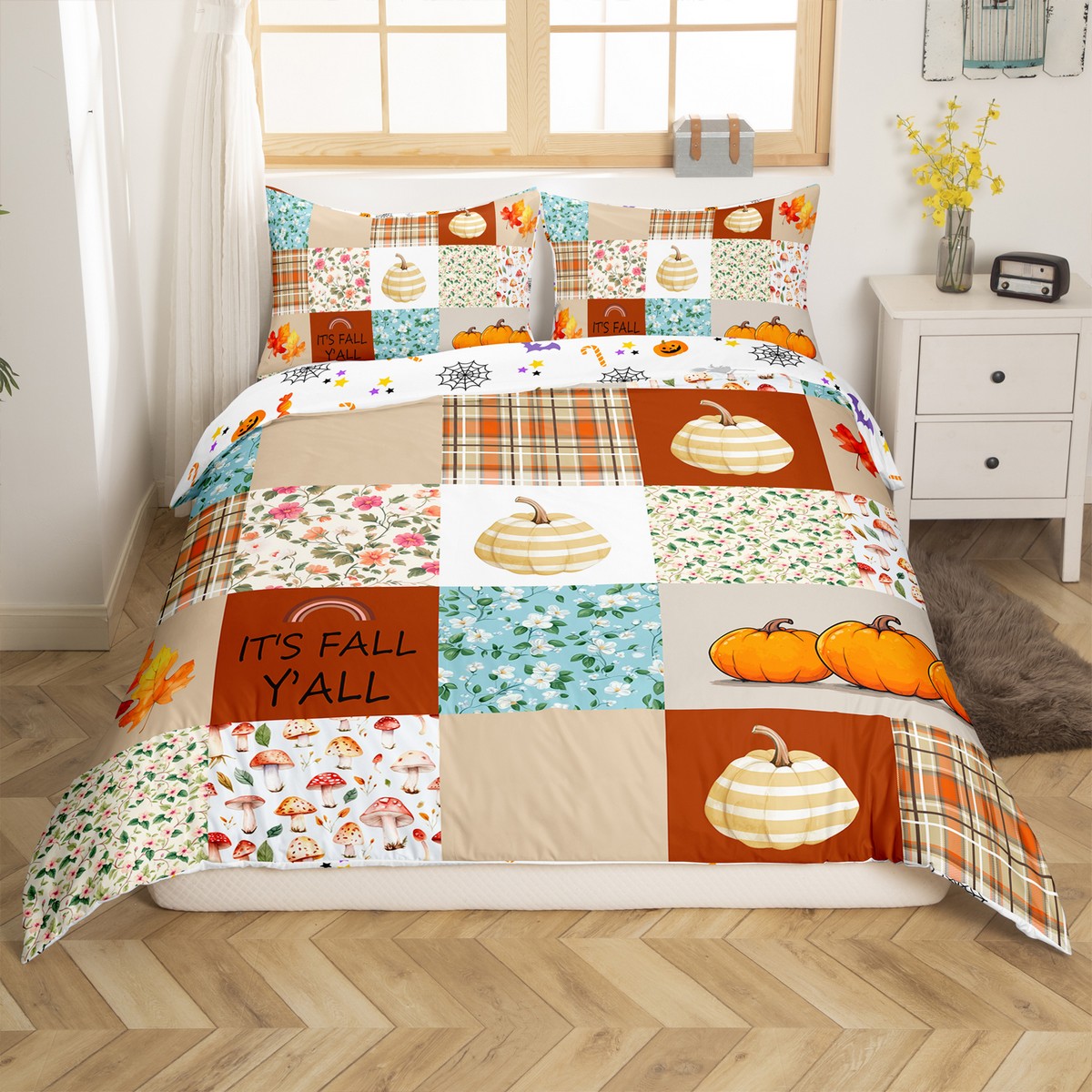 Autumn Harvest Bedding Set Fall Pumpkin Comforter Cover King Size ...