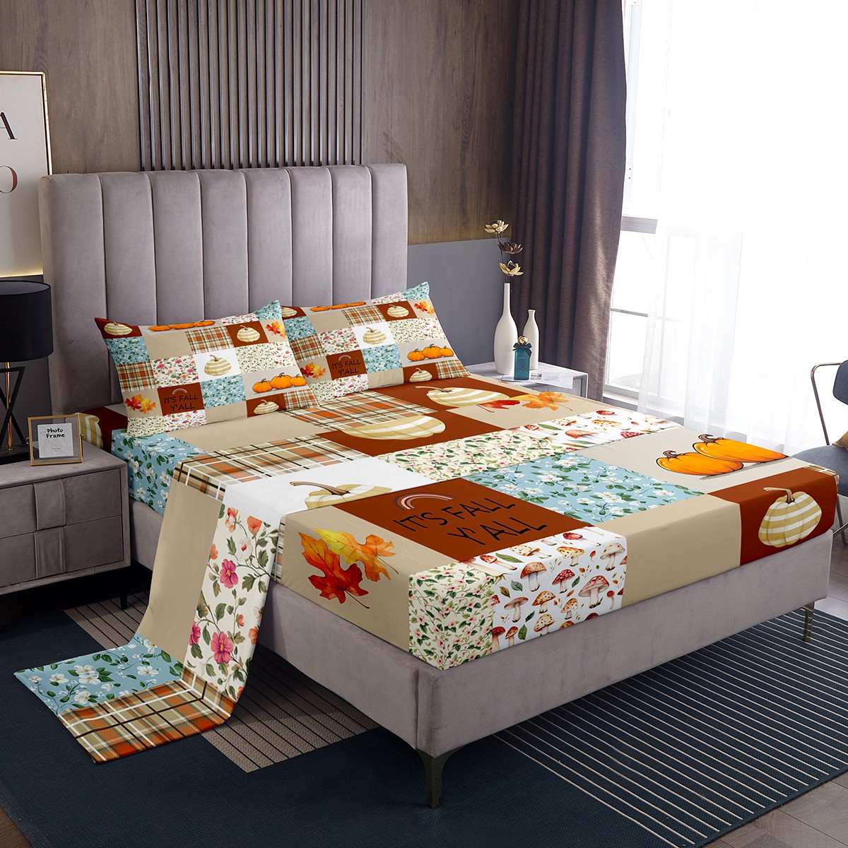 Autumn Harvest Sheet Set Fall Pumpkin Sheets Twin Size Rustic Farmhouse ...