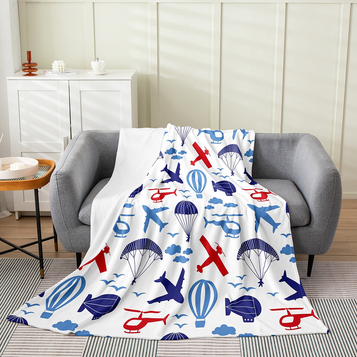 Aviation Aircraft Fleece Blanket Airplane Blanket,Hot Air Balloon Throw ...