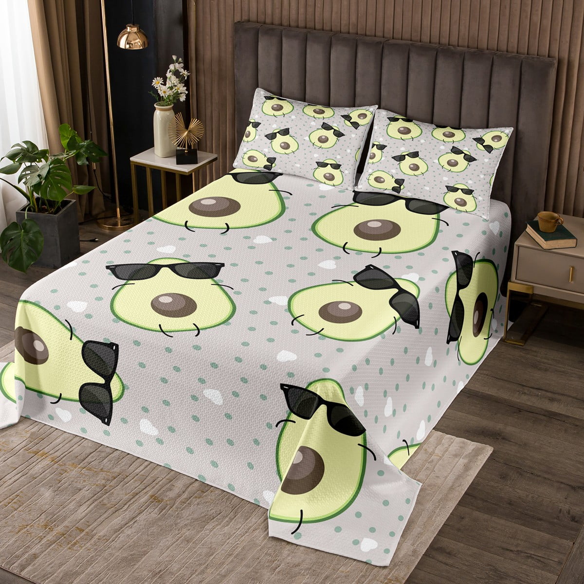 Avocado Bedding Set Queen,Kawaii Green Yellow Avocado Quilt Set ,Funny Cartoon Avocado Bedspread ...