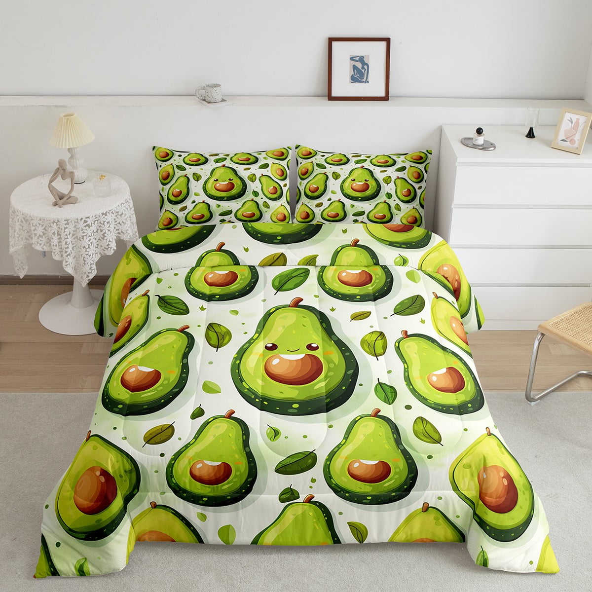 YST Avocado Comforter Set Queen Size Summer Green Fruits Print Bedding ...