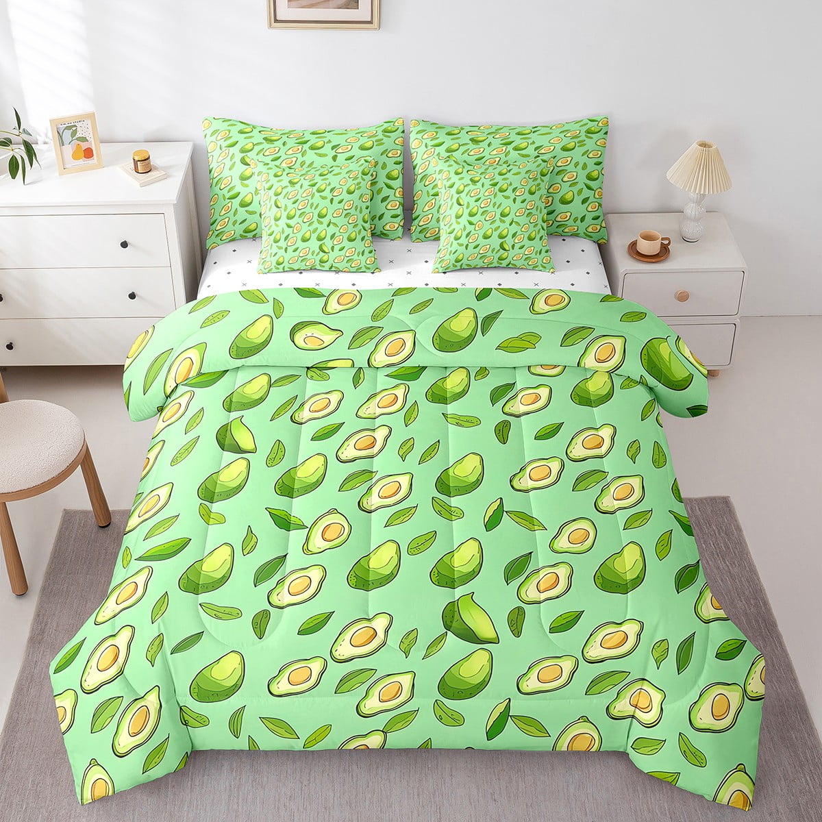 YST Avocado Sheet Set Bed In A Bag King Boys Girls Cute Avocado 7 Pcs ...