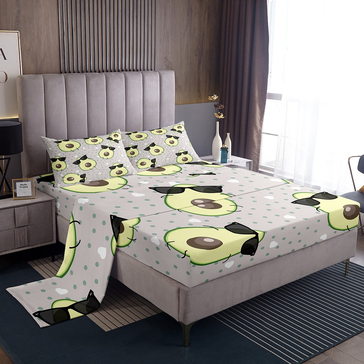 Erosebridal Avocado Sheet Set Twin,Kawaii Green Yellow Avocado Bed ...