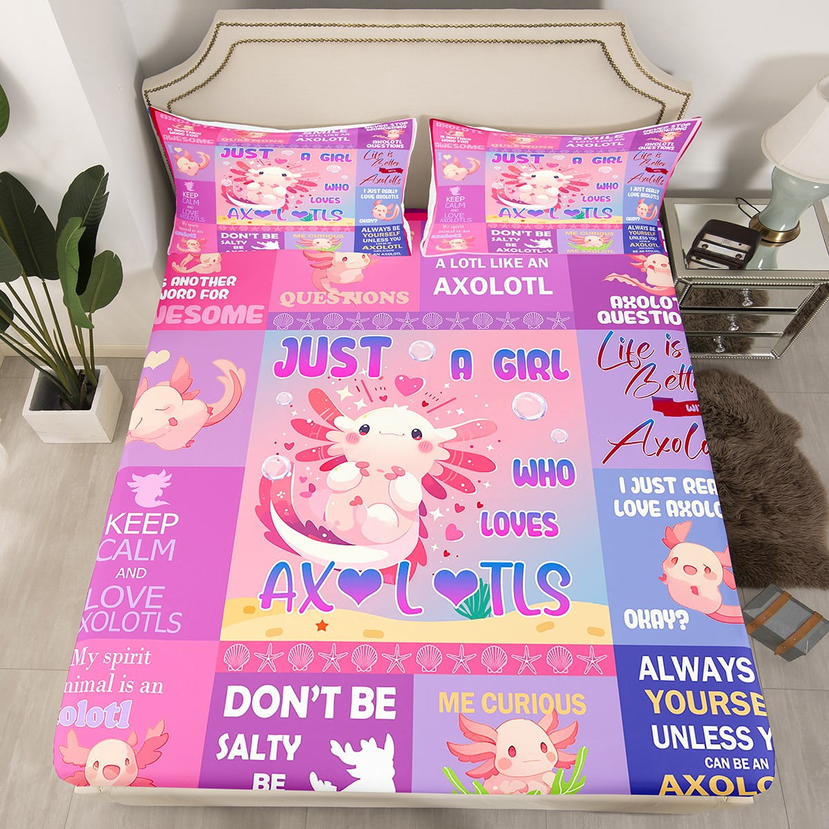 Axolotl Bedding Set Girly Kawaii Axolotl Twin Size Fitted Sheet for ...
