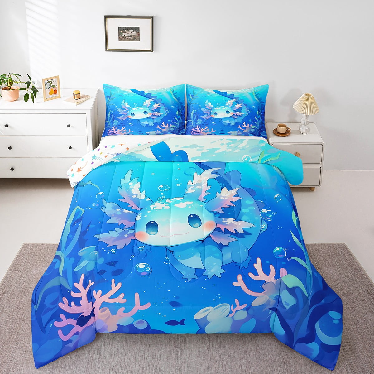 YST Axolotl Bedding Set Queen Size,Cute Animal Salamander Quilt For ...