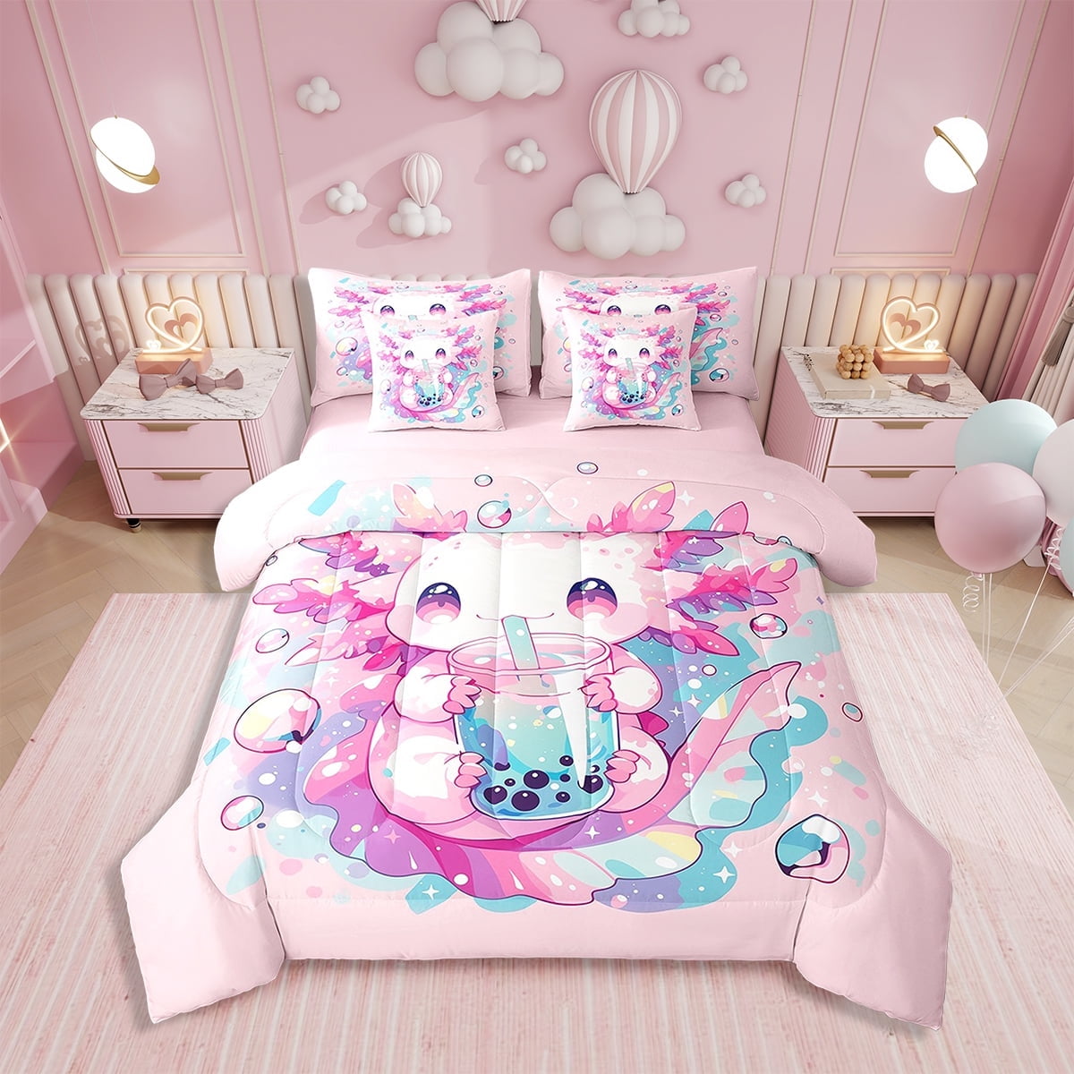 Erosebridal Axolotl Comforter Cute Salamander Pattern Kawaii Bedding ...