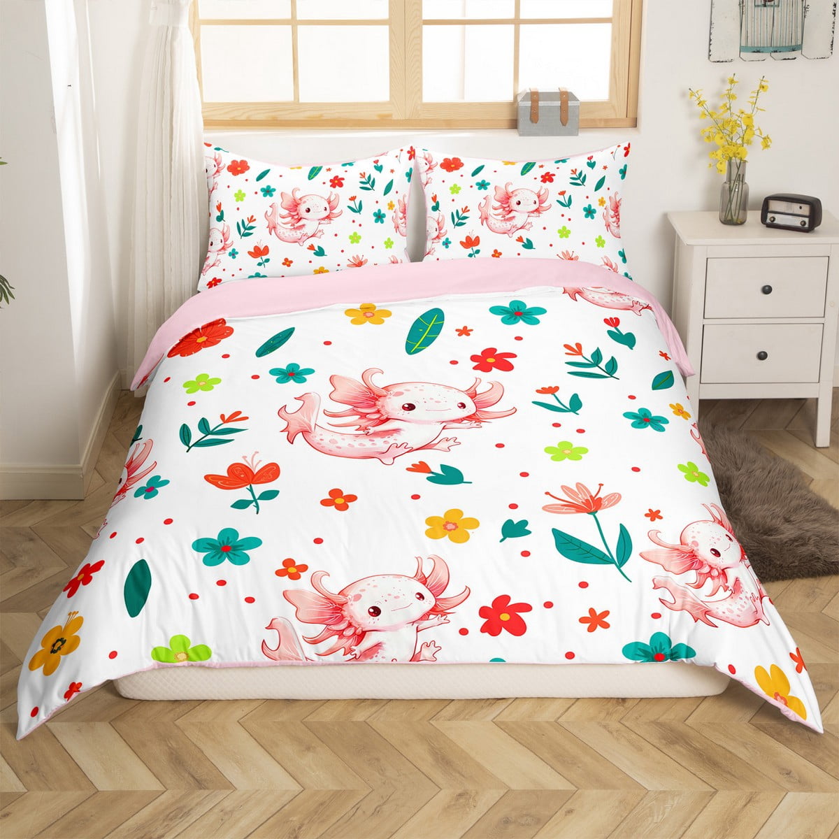 Axolotl Duvet Cover Cartoon Axolotl Bedding Set Twin Teen Cute Animal ...