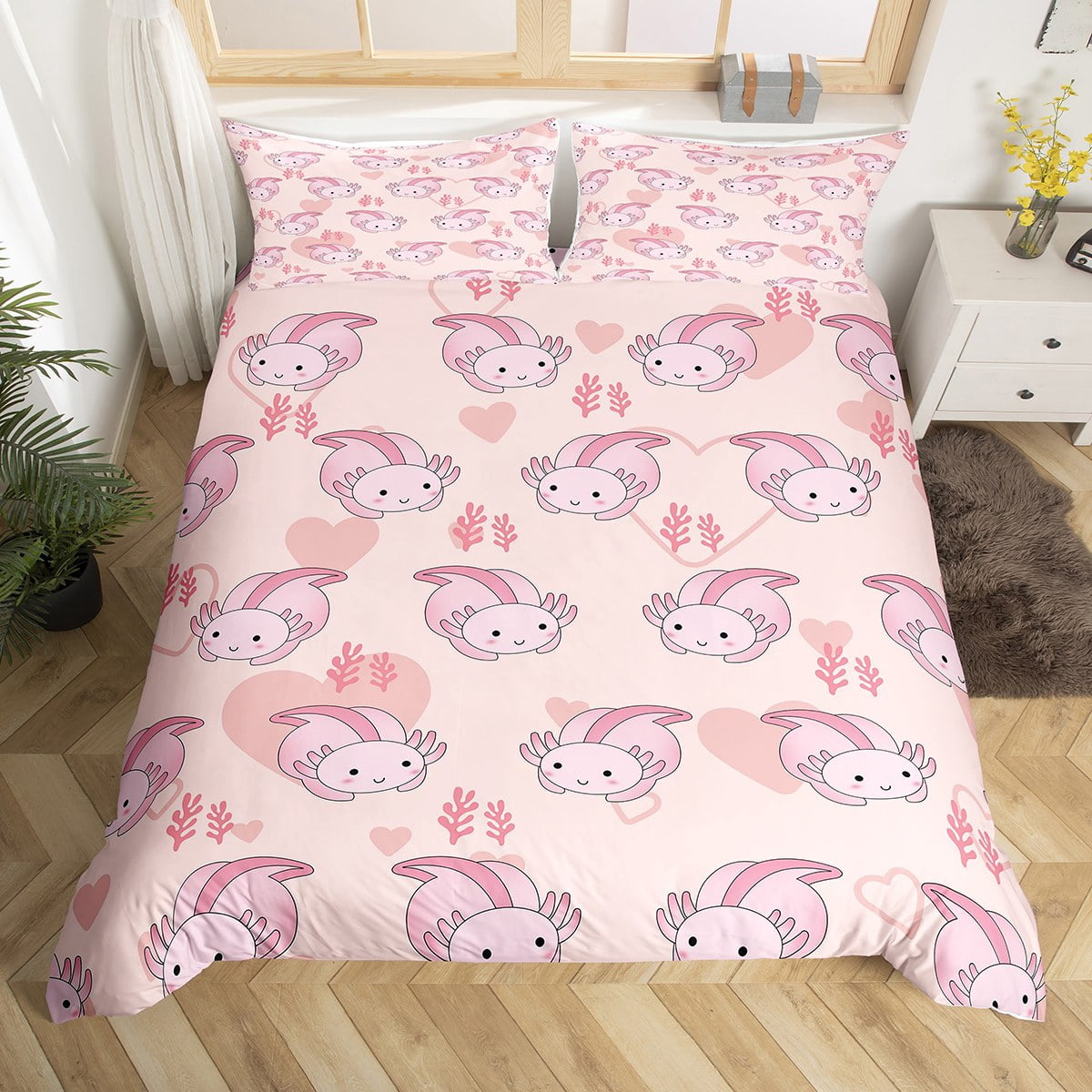 Axolotl Bedding Set King Cute Axolotl Comforter Cover For Teen Women ...
