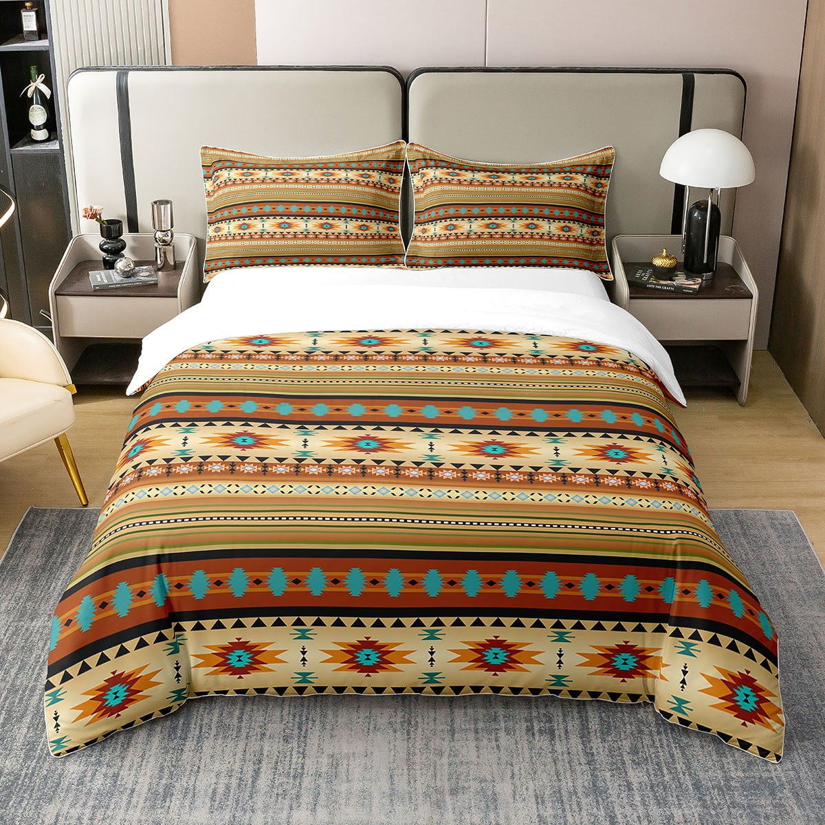 YST Aztec 100% Cotton Duvet Cover Twin Brown And Blue Patchwork ...