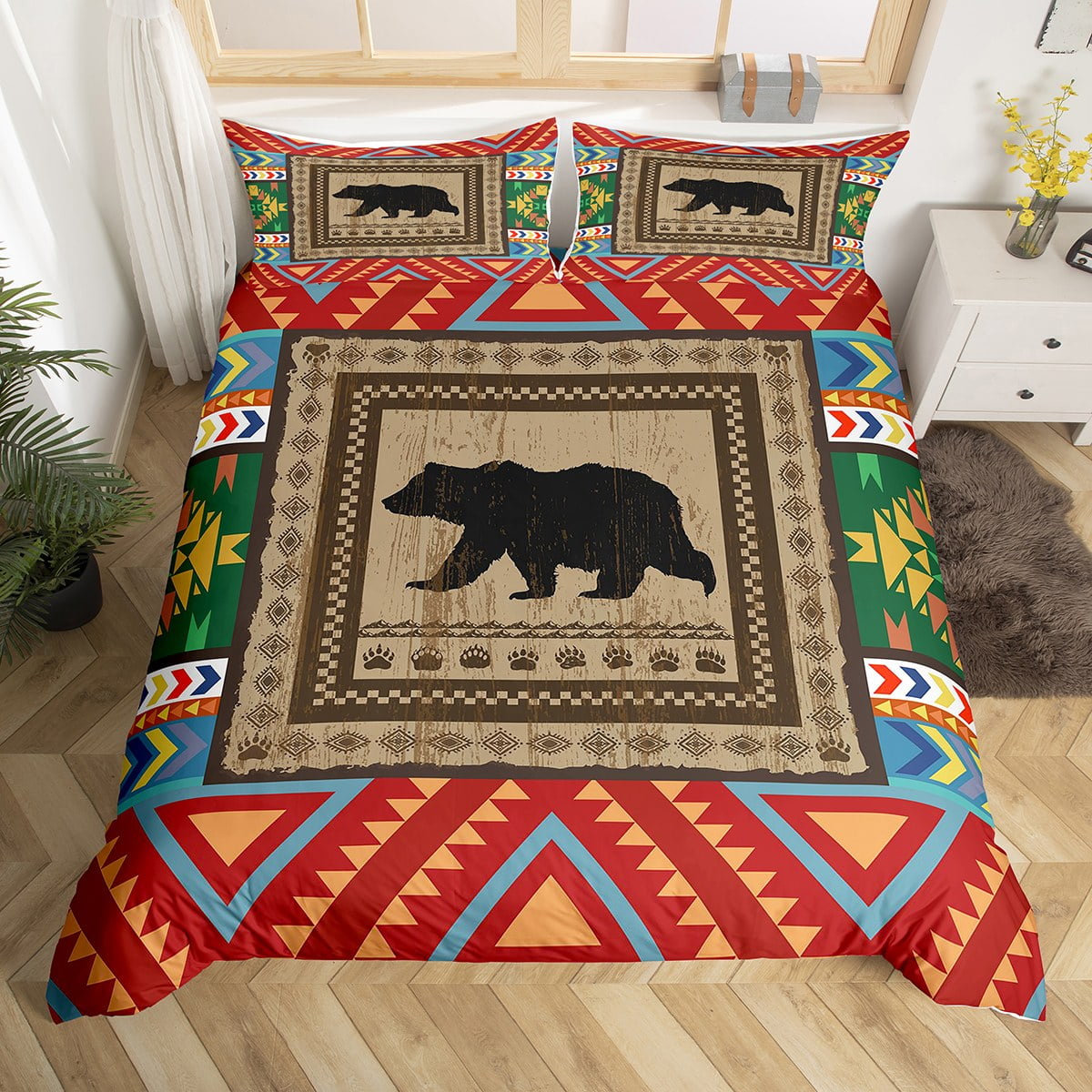 Aztec Bear Duvet Cover Queen Ethnic Tribal Bedding Bear Wild Animals ...