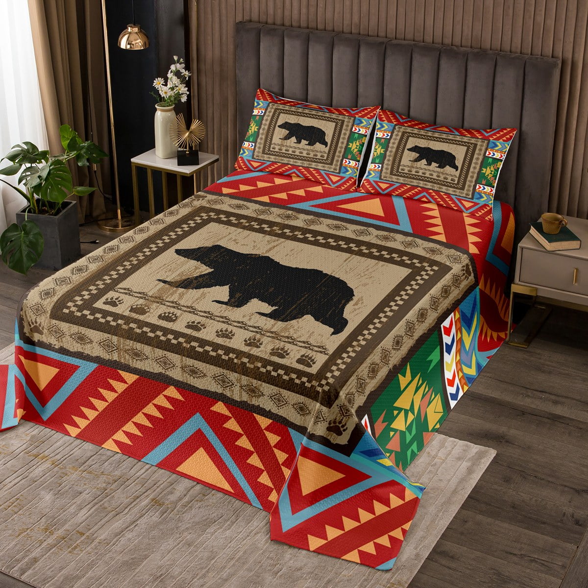 Erosebridal Aztec Bear Quilt Set King Ethnic Tribal Bedding Bear Wild ...