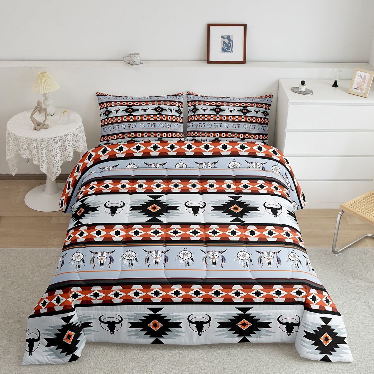 YST Aztec Bedding Set Twin,Southwestern Comforter Set Exotic Bull Skull ...