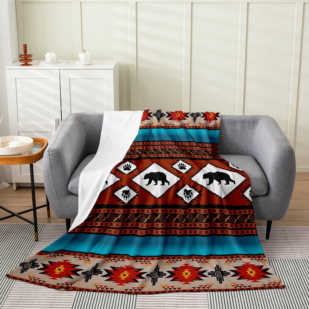 Aztec Flannel Fleece Blanket 40"X50" Hunting Bear Throw Blanket Retro ...