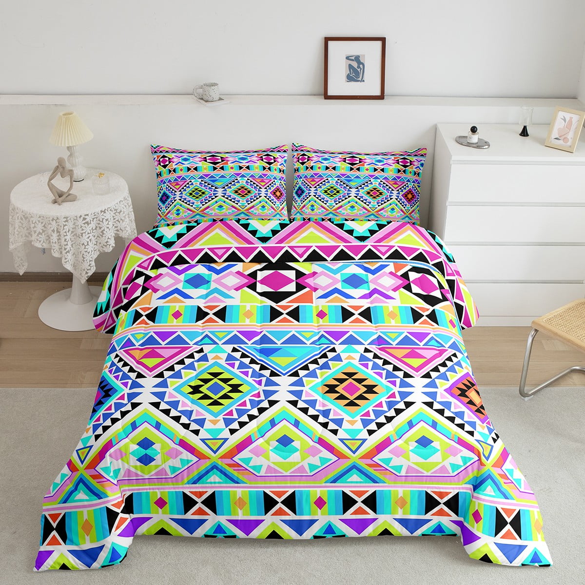 Aztec Quilt Bedding King Neon Geometric Diamond Duvet Insert Western ...