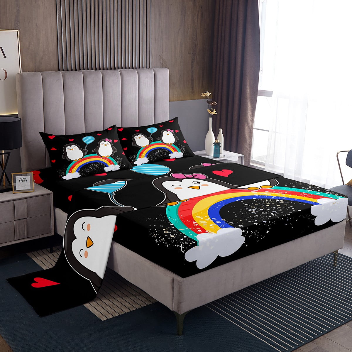 Erosebridal Baby Kawaii Penguin Bed Sheets Set,Cartoon Rainbow Sheet ...