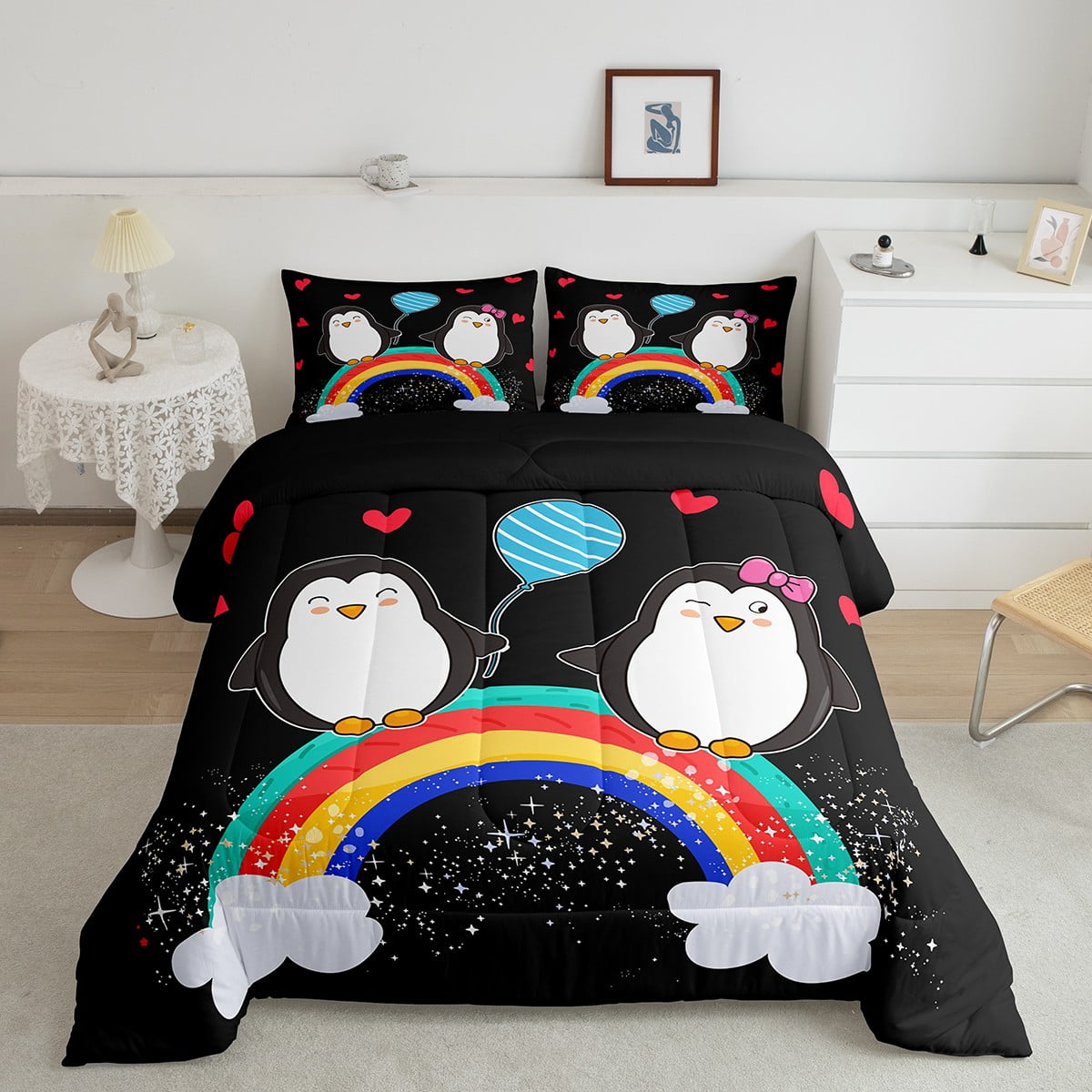 Erosebridal Baby Kawaii Penguin Comforter Set,Cartoon Rainbow Queen ...