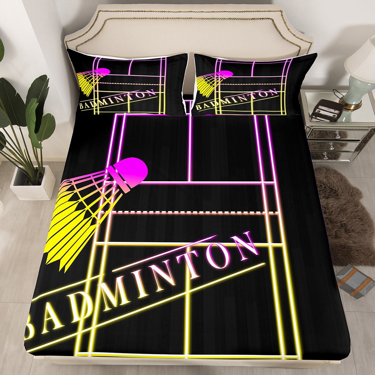 Badminton Full Sheets Sports Bed Sheets Room, Girly Pink Yellow Neon ...
