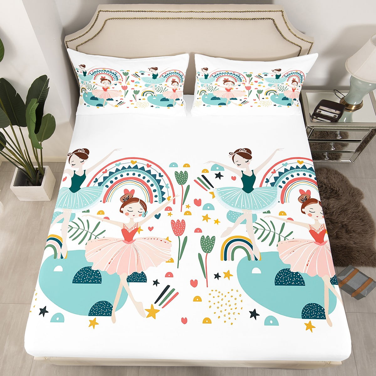 Ballerina Twin Fitted Sheet Dancing Ballerinas Bed Sheets, Cartoon ...