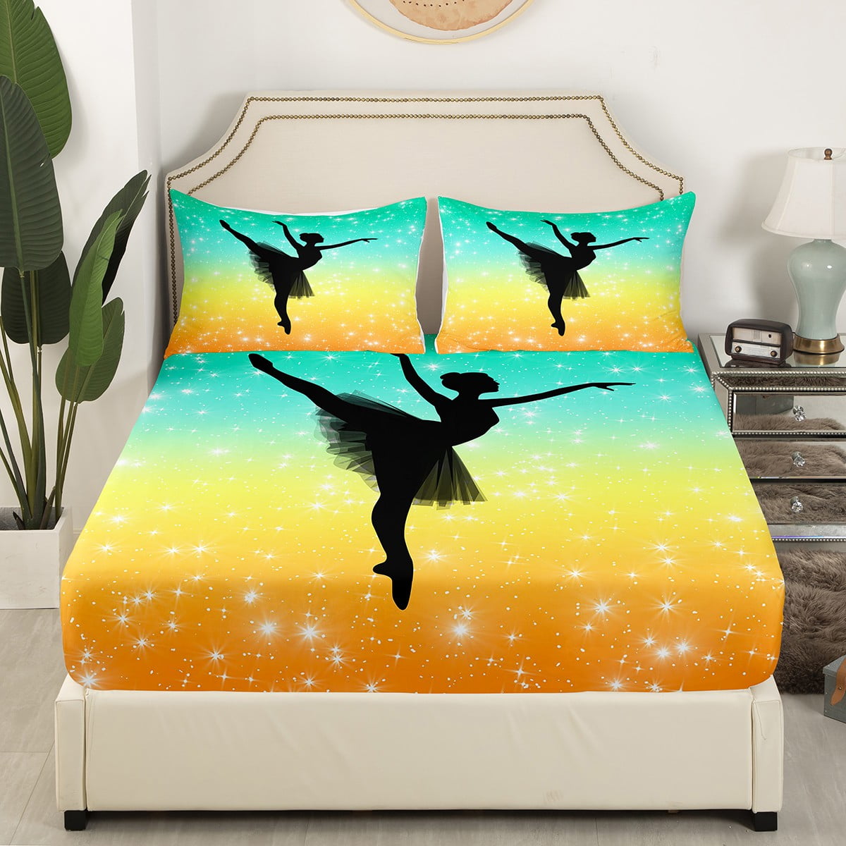 Erosebridal Ballet Dancer Bedding Set Full Size, Green Yellow Gradient ...