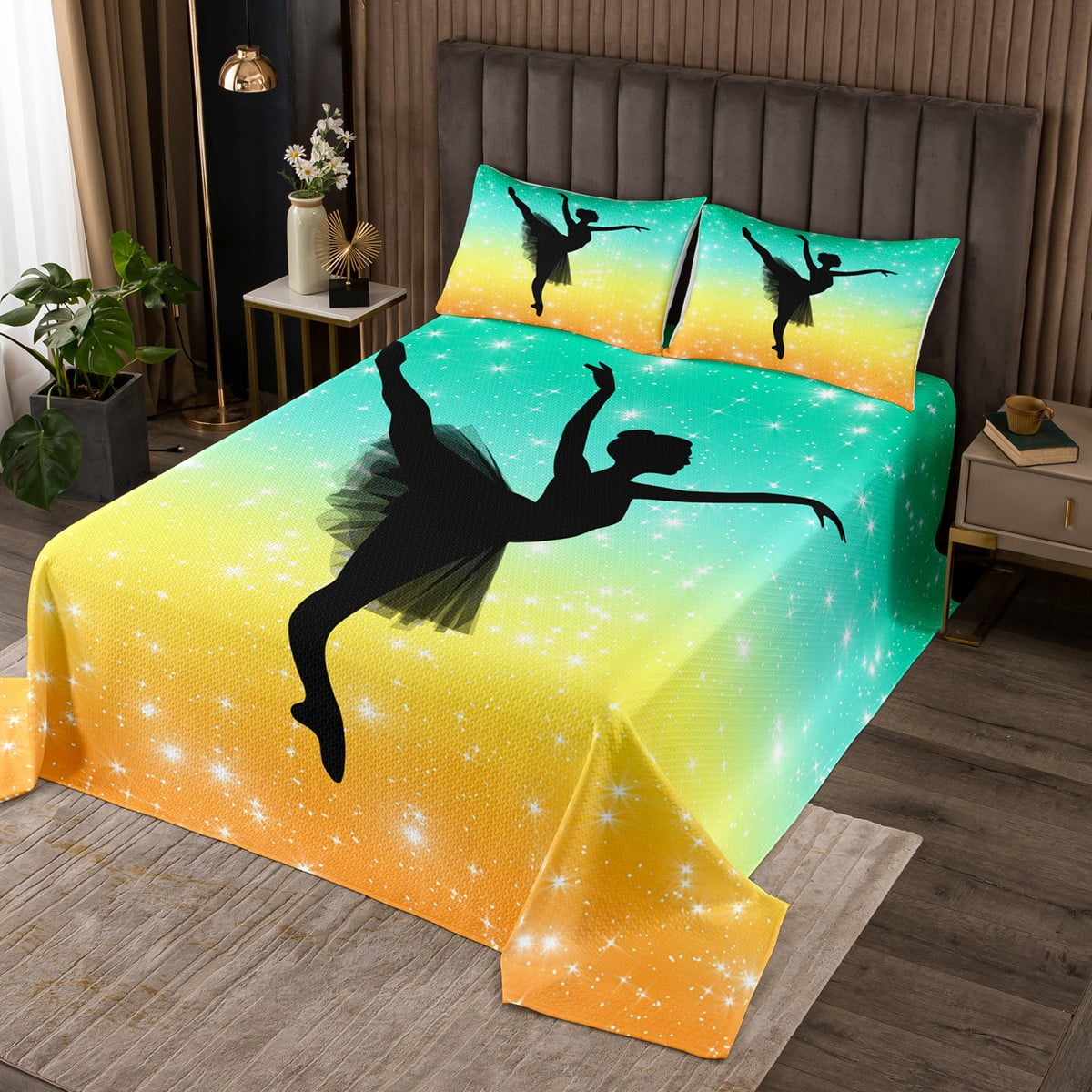 YST Ballet Dancer Bedspread Set King Size, Green Yellow Gradient ...