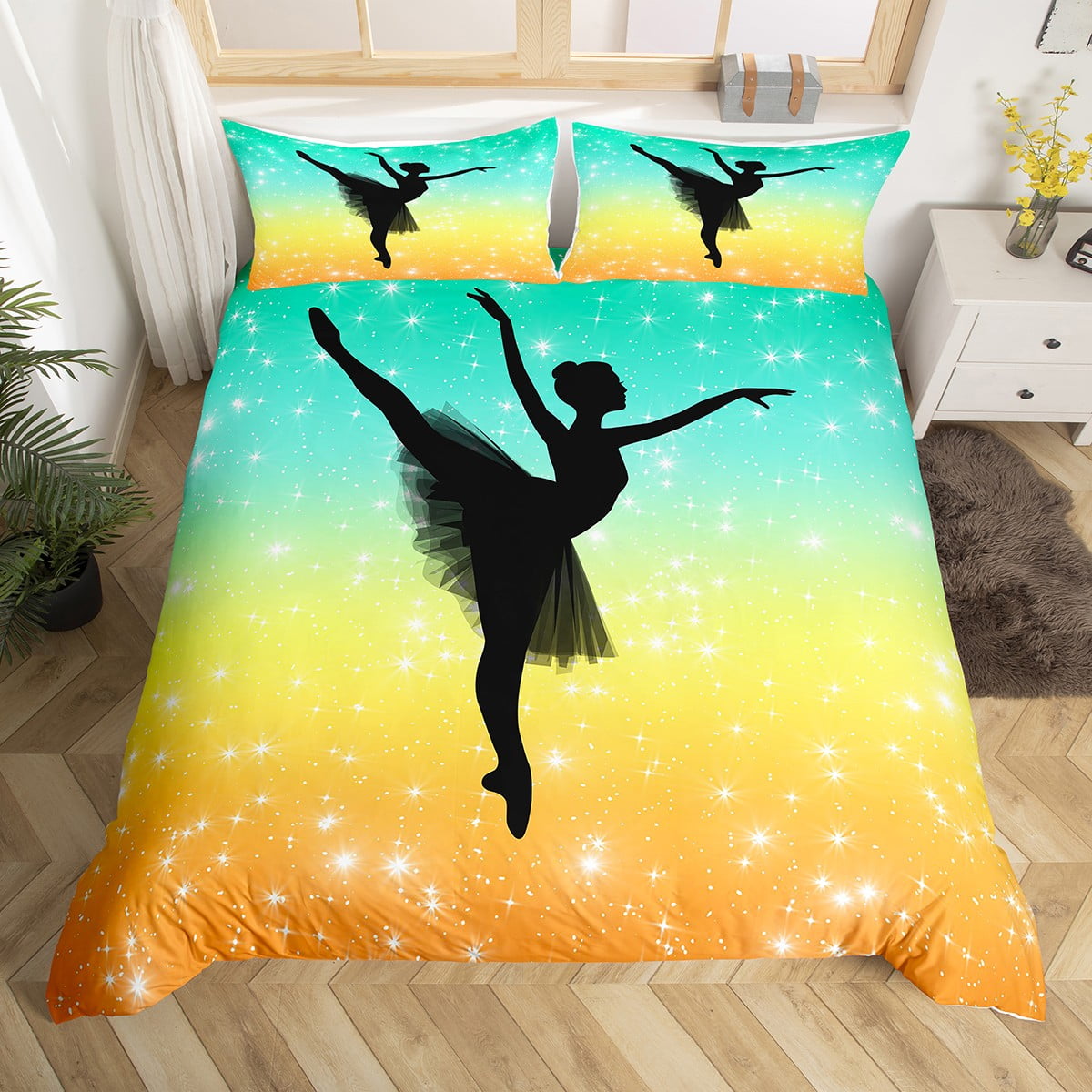 Erosebridal Ballet Dancer Comforter Cover Twin Size, Green Yellow ...