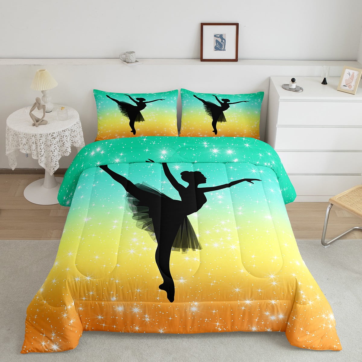 YST Ballet Dancer Comforter Set Queen Size, Green Yellow Gradient ...