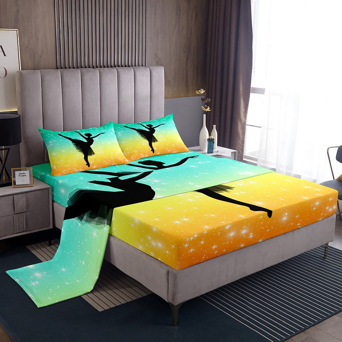 Erosebridal Ballet Dancer Sheets King Size, Green Yellow Gradient ...