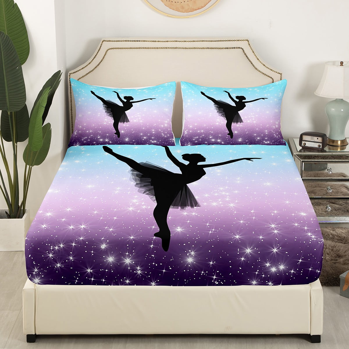 Erosebridal Ballet Decor Bed Sheets Full Size, Teal Purple Gradient ...