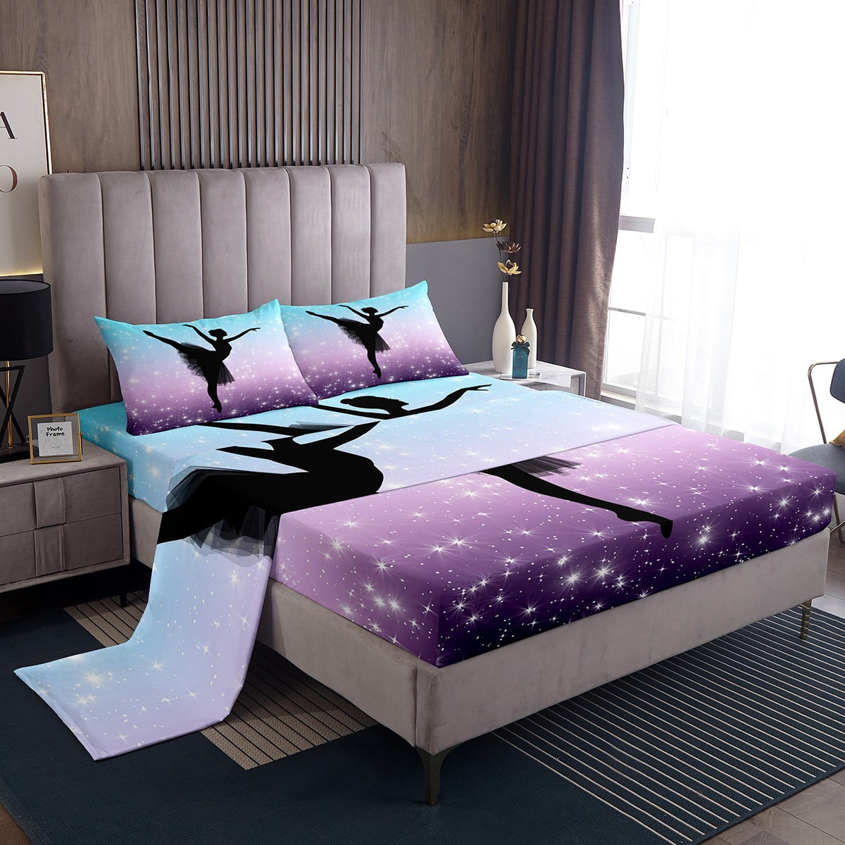 Ballet Decor Bed Sheets Set King Size, Teal Purple Gradient Sheets ...