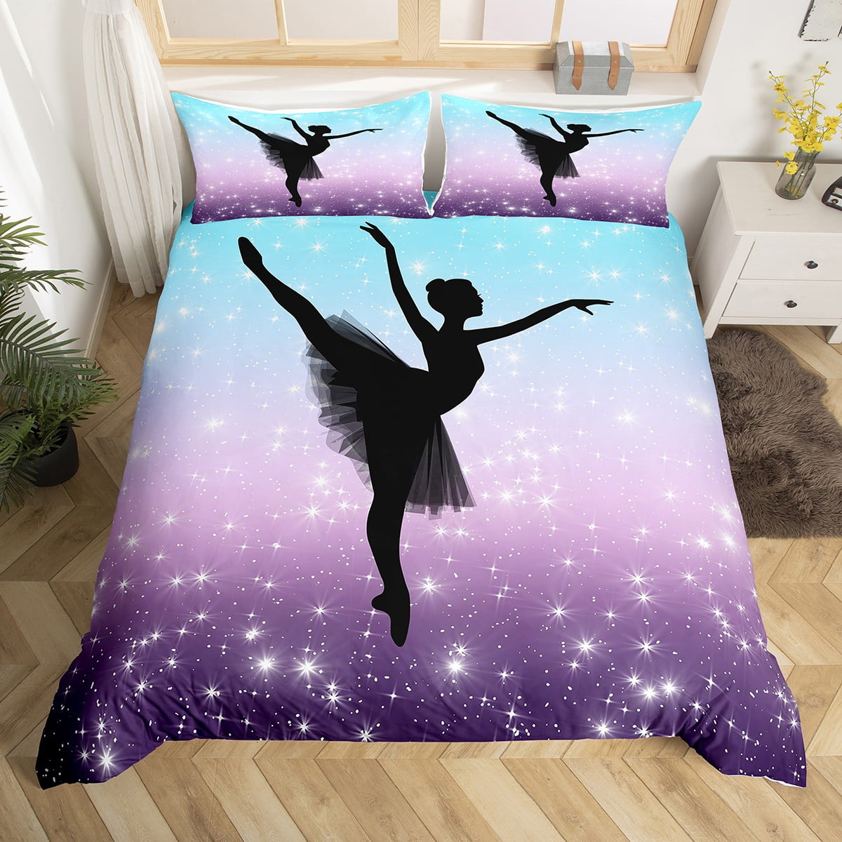 Erosebridal Ballet Decor Duvet Cover Twin Size, Teal Purple Gradient ...