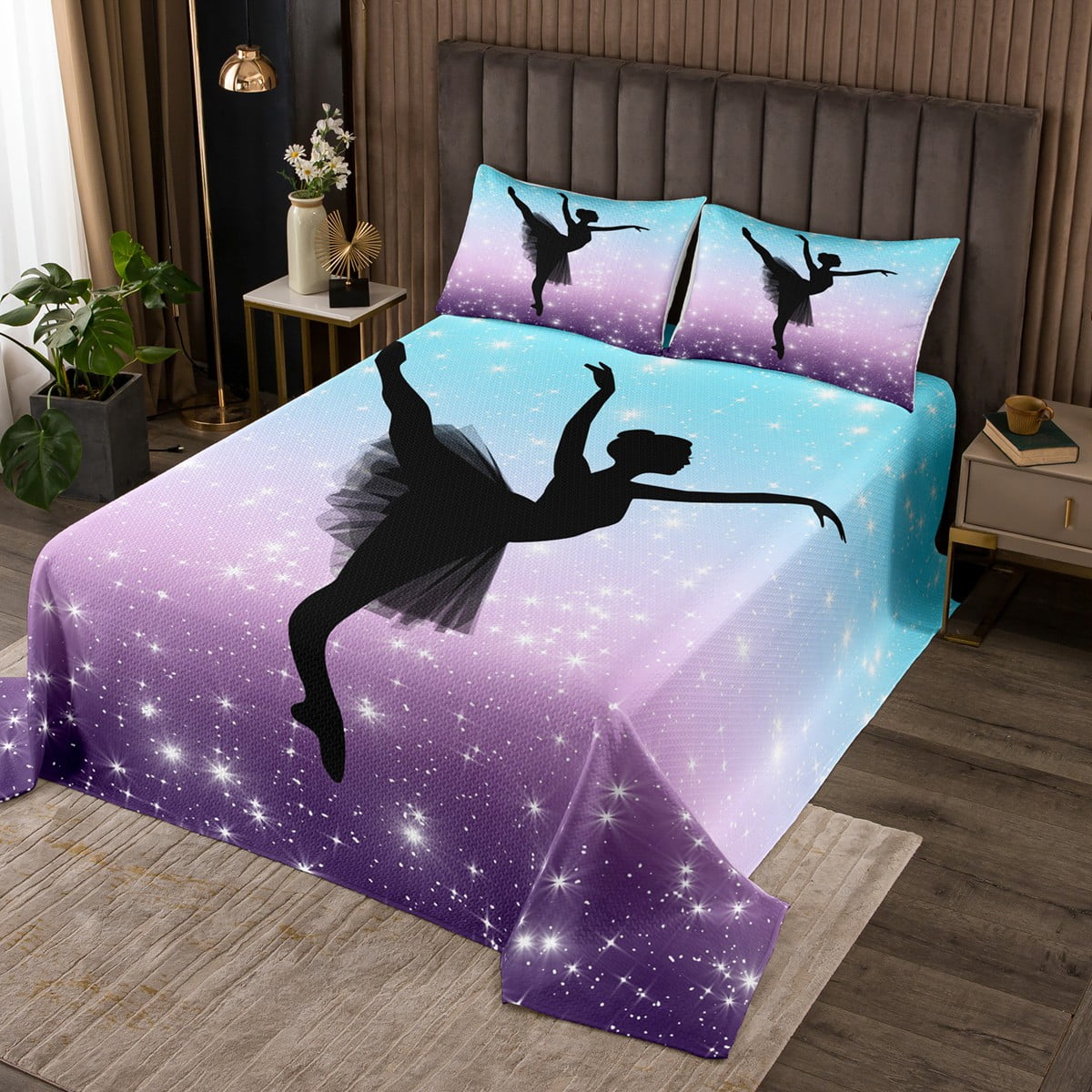 Erosebridal Ballet Decor Quilt Set Twin Size, Teal Purple Gradient ...